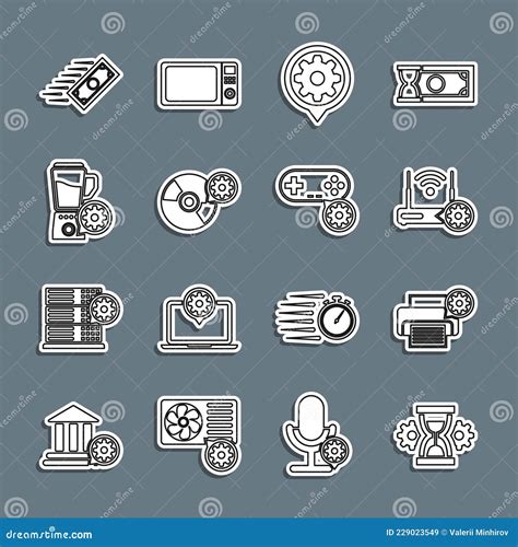 Set Line Hourglass Setting Printer Router And Wi Fi Setting Cd Or Dvd Disk Blender With