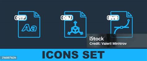 라인 Svg 파일 문서 Otf 및 Obj 아이콘을 설정합니다 벡터 가득 찬에 대한 스톡 벡터 아트 및 기타 이미지 가득 찬 누름 버튼 다중 색상 Istock