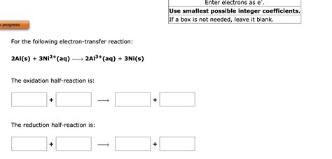 solved for the following electron transfer reaction