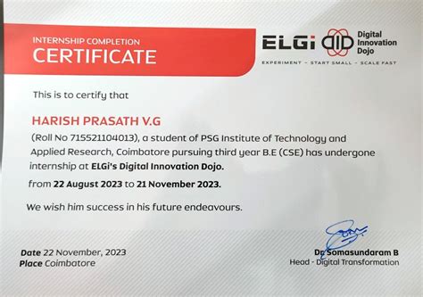 harish prasath v g on linkedin internshipcompletion careermilestone