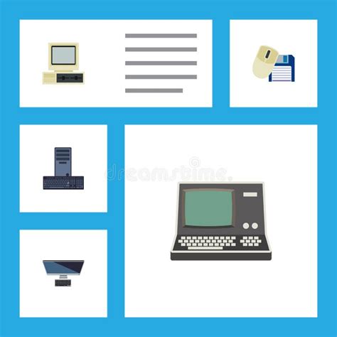 Flat Icon Computer Set Of Processor Computer Mouse PC And Other Vector Objects Also Includes