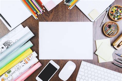 Premium Photo Working Wooden Workplace With Items