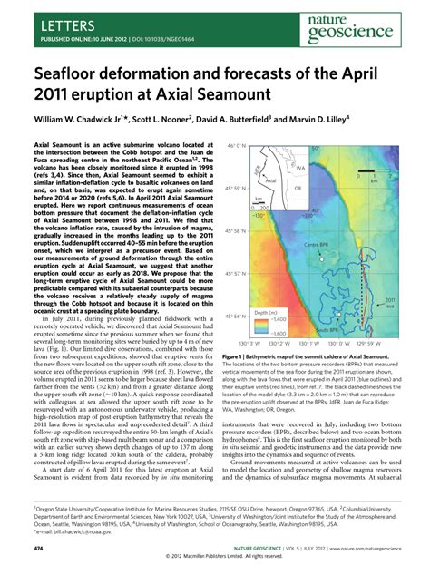 Pdf Seafloor Deformation And Forecasts Of The April 2011 Eruption At Axial Seamount
