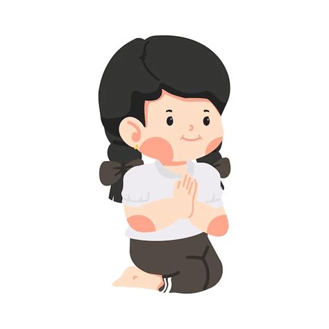 Niña Orando Sentada En El Suelo Vector Premium