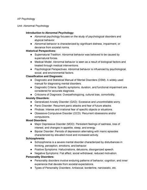 Ap Psychology Abnormal Psychology Ap Psychology Unit Abnormal