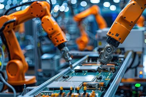 Premium Photo Robotic Arms Working On A Circuit Board In A Factory