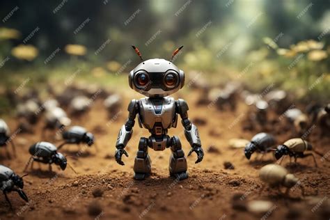 Premium Ai Image Commander Of The Ant Colony Robotic Ant Colony Leader A Tiny Robot Amidst The