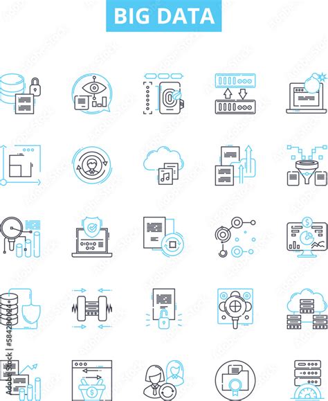 Big Data Vector Line Icons Set Hadoop Analytics Mining Machine