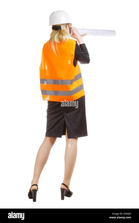 Engineer Woman With Drawing Stock Photo Alamy