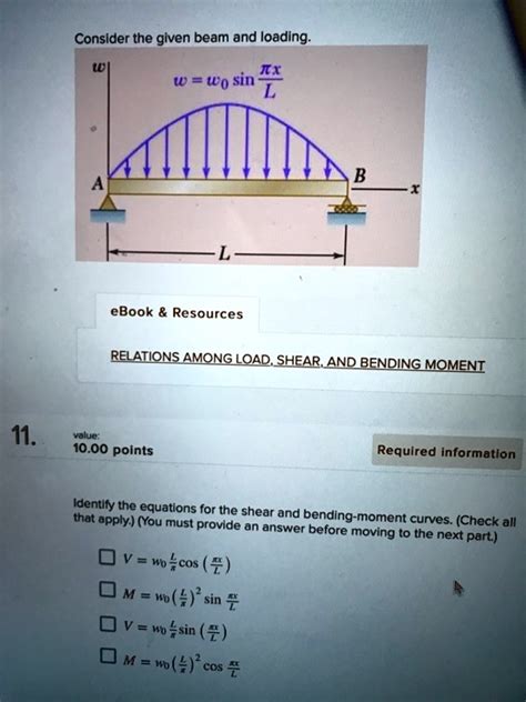 solved consider the given beam and loading kt w wo sin ebook