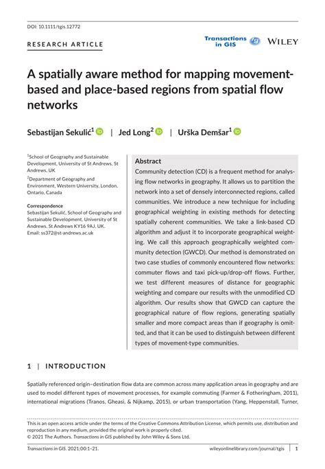 Pdf A Spatially Aware Method For Mapping Movement‐based And Place