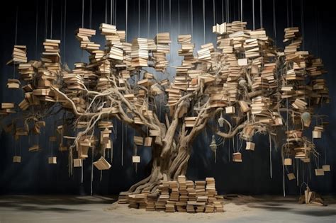 Books Hanging From Its Branches Premium AI Generated Image