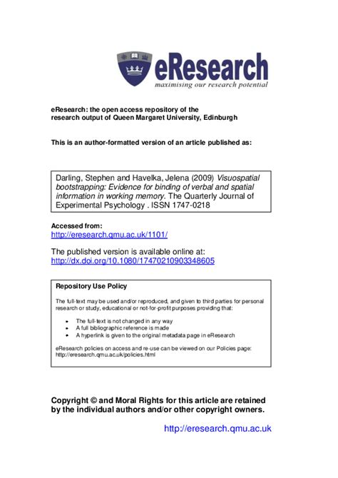 Pdf Visuospatial Bootstrapping Evidence For Binding Of Verbal And Spatial Information In