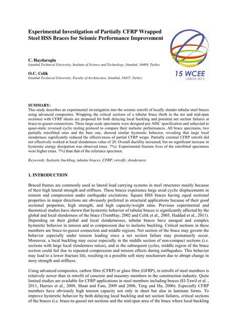 Pdf Experimental Investigation Of Partially Cfrp Wrapped Steel Hss Braces For Seismic
