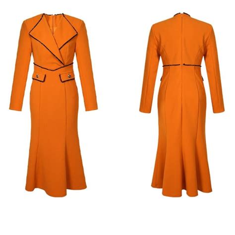 Платье Женский Zyht оранжевый Вечерний праздничный Длинный Полиэфирное волокно Спандекс Карманы