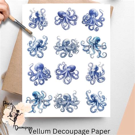 Blue Octopus 2 Decoupage Paper Us Letter Size Shipped To You Etsy