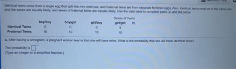 Solved Ip Identical Twins Come From A Single Egg That Split