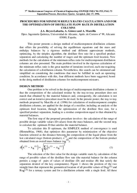 pdf procedures for minimum reflux ratio calculation and for the