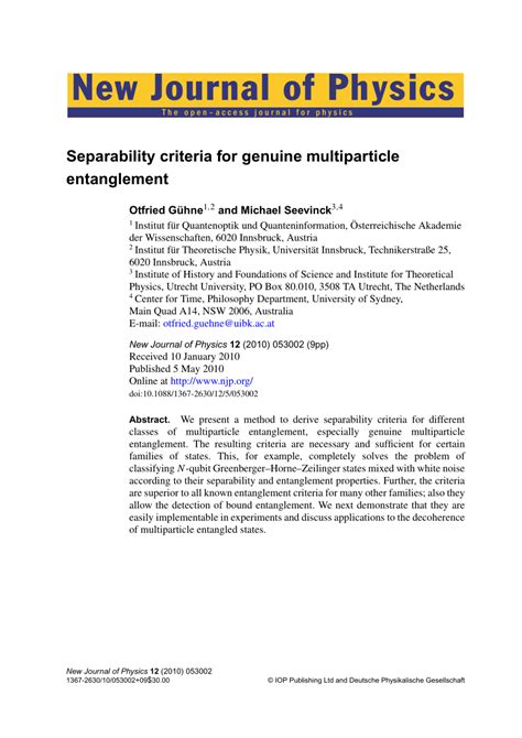 Separability Criteria For Genuine Multiparticle Entanglement Request Pdf