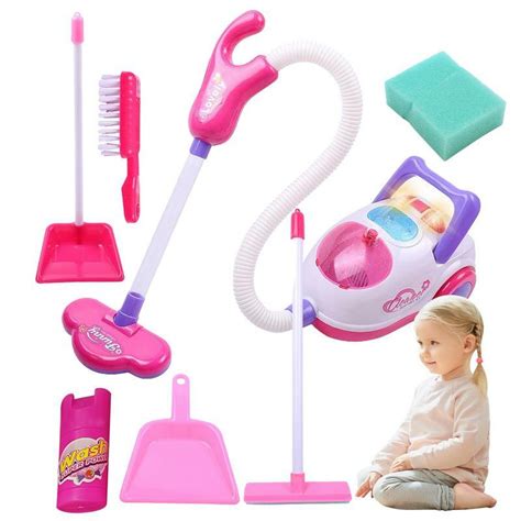 소리 조명이 있는 시뮬레이션 진공 청소기 어린이 놀이 장난감 가사 청소 놀이 세트 어린이 선물 척 재생