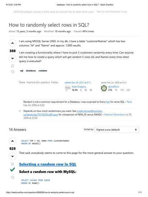 Database How To Randomly Select Rows In Sql Stack Overflow Pdf