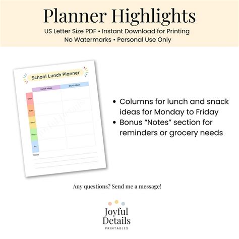 School Lunch Planner Printable Weekly Lunch And Snack Idea Tracker For