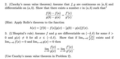 solved 2 cauchy s mean value theorem assume that f g are