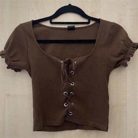 Urban Outfitters Brown Lace Up Crop Top 🤎 Very Depop
