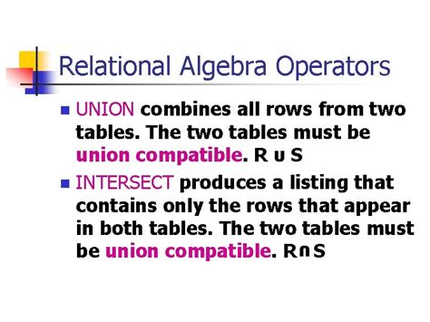 Relational Algebra Relational Calculus Relational Algebra Operators N