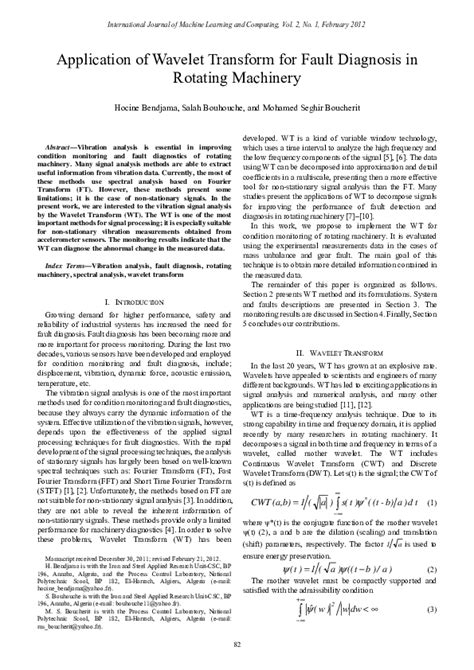 Pdf Application Of Wavelet Transform For Fault Diagnosis In Rotating Machinery