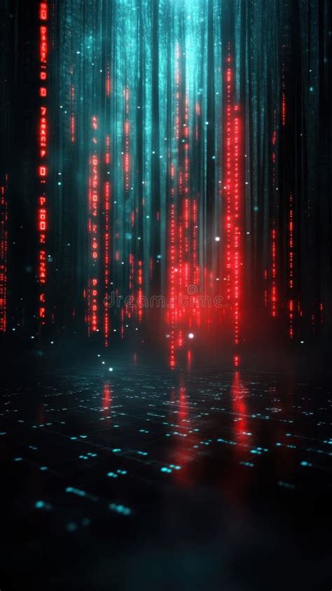 Digital Forest With Glowing Red And Blue Data Streams Stock Illustration Illustration Of