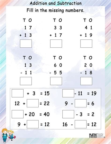addition subtraction math worksheets