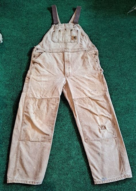 Carhartt Double Knee Overalls Men 42x32 42x31tan C Gem