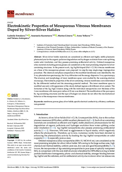 Pdf Electrokinetic Properties Of Mesoporous Vitreous Membranes Doped