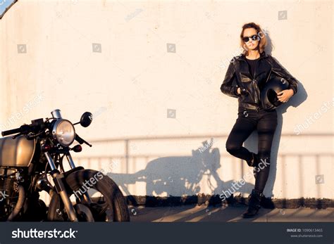 Sexy Biker Woman Black Leather Jacket Stock Photo 1090613465 Shutterstock