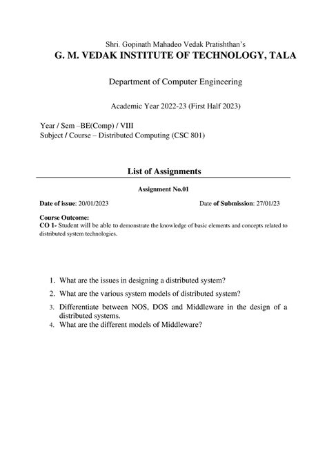 15 assignment 1 dc shri gopinath mahadeo vedak pratishthan s g m