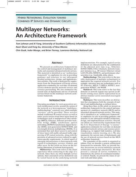 Multilayer Networks An Architecture Framework