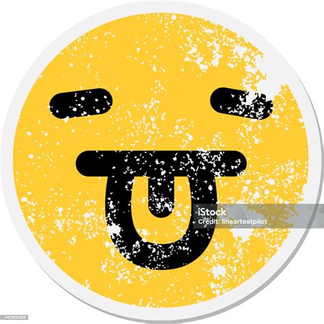 피곤한 얼굴 튀어 나와 혀 원형 스티커 감정에 대한 스톡 벡터 아트 및 기타 이미지 감정 단순함 벡터 Istock