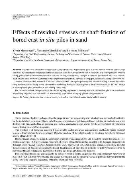 Pdf Effects Of Residual Stresses On Shaft Friction Of Bored Cast In Situ Piles In Sand