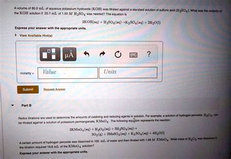 Solved A Volume Of 80 0 Ml Of Aqueous Potassium Hydroxide Koh Was Titrated Against A Standard