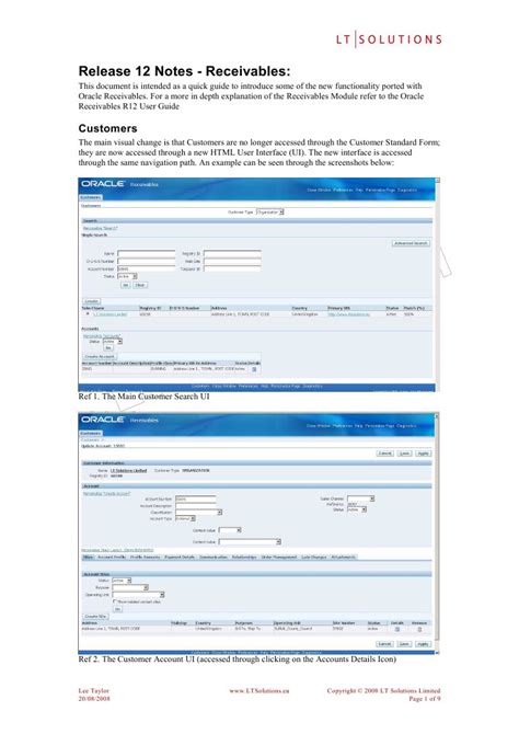 R12 Receivables User Interface Oracle Database