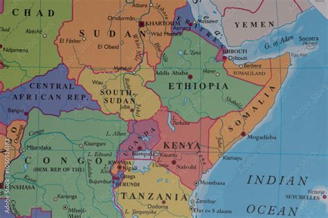 Political Map Of Eastern Africa Featuring The Countries Of Somalia Ethiopia Kenya Uganda
