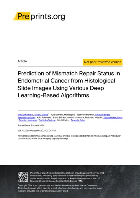 Pdf Prediction Of Mismatch Repair Status In Endometrial Cancer From
