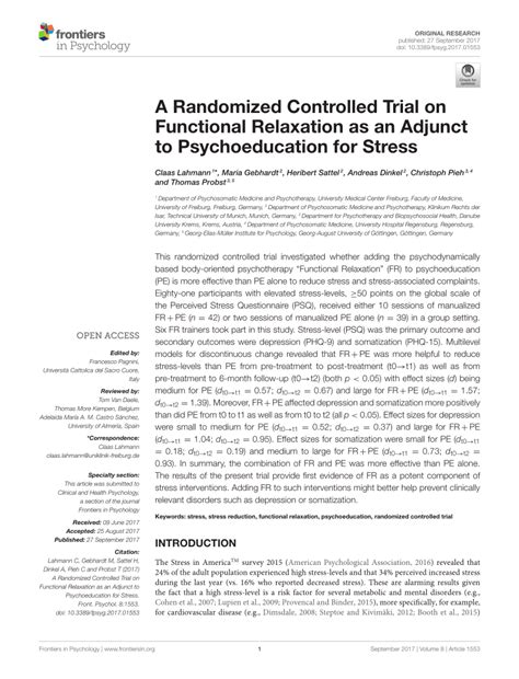 Pdf A Randomized Controlled Trial On Functional Relaxation As An Adjunct To Psychoeducation