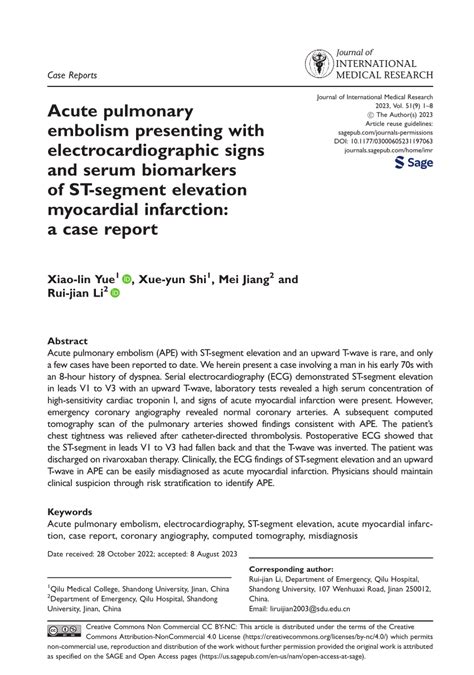 Pdf Acute Pulmonary Embolism Presenting With Electrocardiographic Signs And Serum Biomarkers