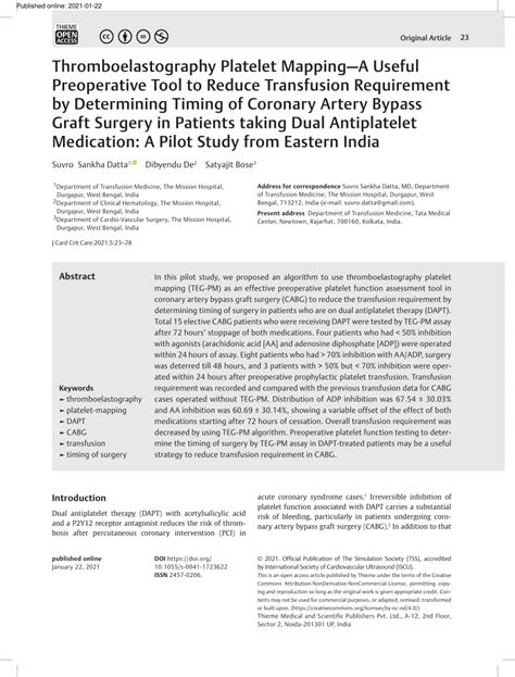 Pdf Thromboelastography Platelet Mapping—a Useful Preoperative Tool