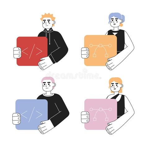 web development careers line concept vector spot illustration pack