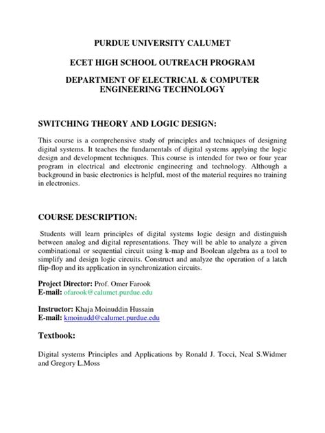 Switching Theory And Logic Design An Introduction To Digital Systems