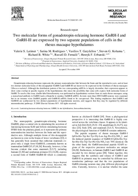Two Molecular Forms Of Gonadotropin Releasing Hormone Gnrh I And Gnrh