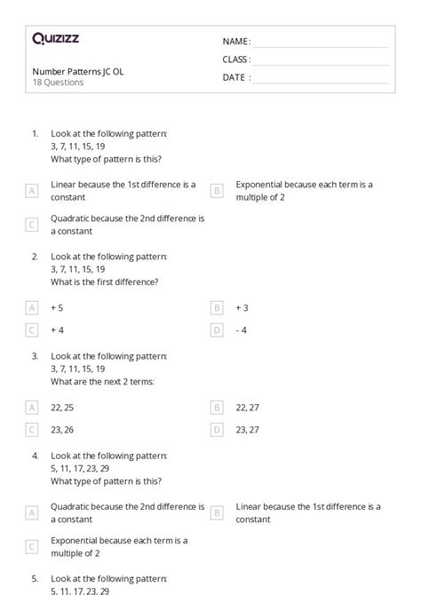 50 Number Patterns Worksheets On Quizizz Free And Printable